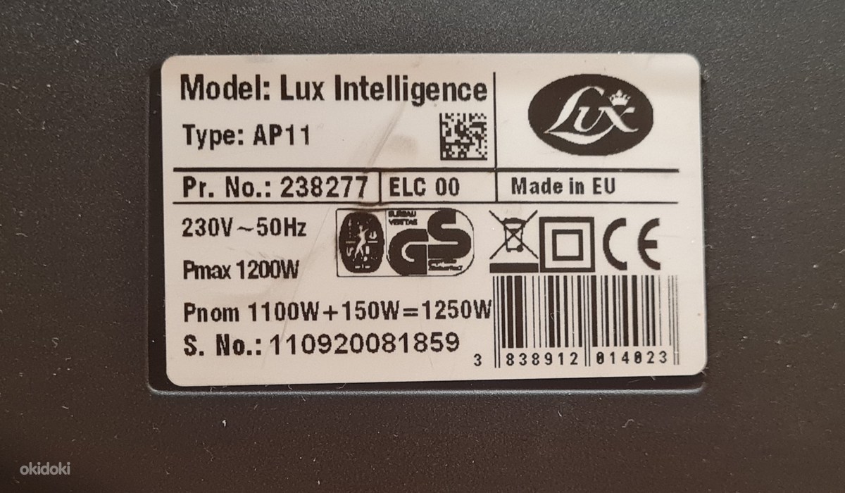 Tolmuimeja LUX Intelligence AP11 - Tallinn - Kodumasinad, Tolmuimejad ...