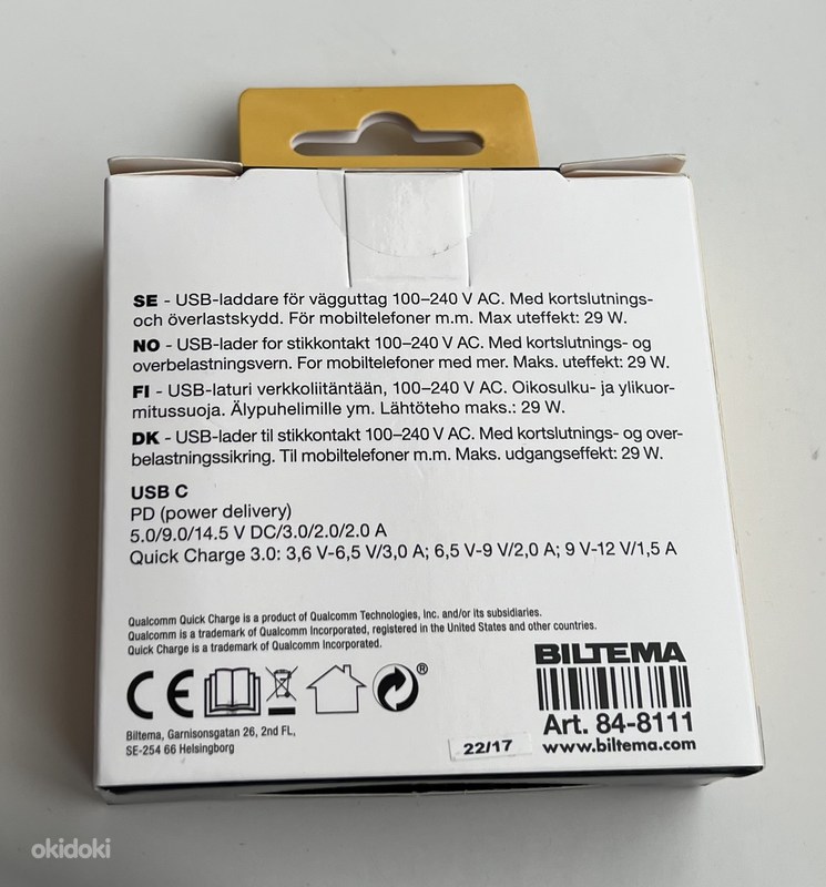 Biltema USB Charger, Type C, PD and QC 3.0, 29 W - Tallinn, Laadijad ja ...